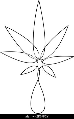 One line drawing of hemp oil bottle or CBD or cannabinoid, cannabis ...