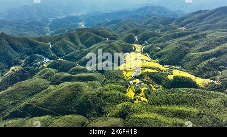 GANZHOU, CHINA - OCTOBER 13, 2022 - An aerial view of the Shangbao rice ...