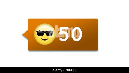 Image of 50 notifications and emoticon over white background. Social ...