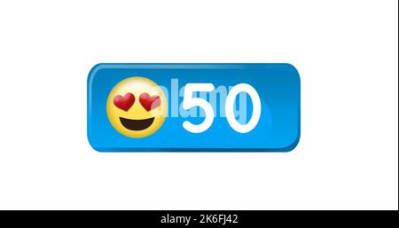 Image of 50 notifications and emoticon over white background. Social ...