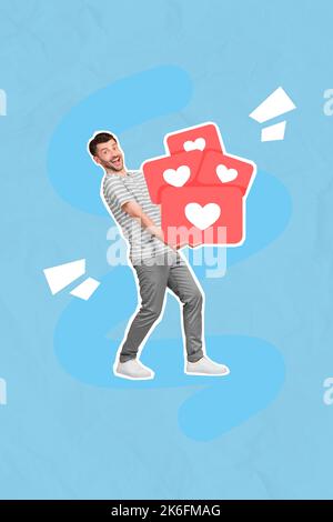 Collage photo of young excited positive lady raise hands up catching ...