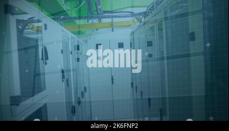 Image of 5g text over round scanner and data processing against computer server room Stock Photo ...