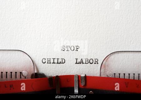 Stop child labor text written with a typewriter Stock Photo - Alamy