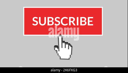 Illustration of finger pointing towards subscribe text in red and white ...