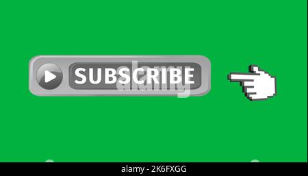 Illustration of finger pointing at subscribe text in gray box with ...