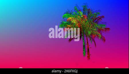 Illustration of distorted palm trees against black background, copy ...