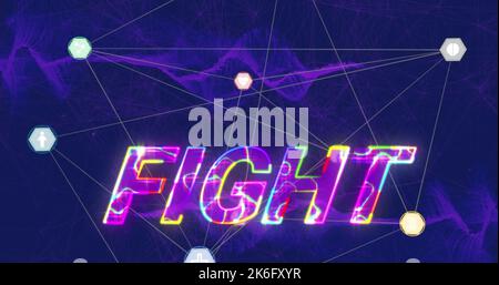 Illustration of illuminated colorful fight text and dots connected with ...