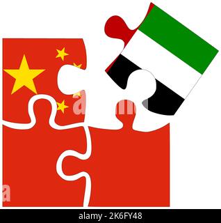 United Arab Emirates and China flags waving on isolated white ...