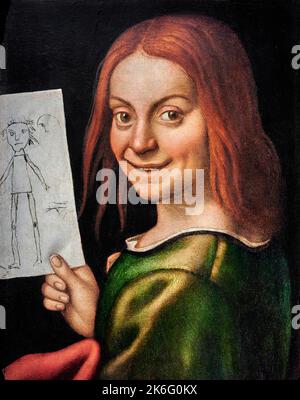 Ritratto di fanciullo con disegno Giovanni Francesco Caroto Stock Photo ...