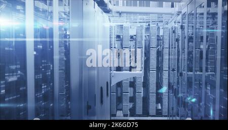 The image simplifies the data processing and digital information flowing through a network of co ...