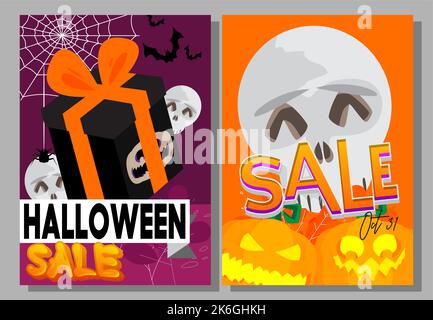Halloween Sale posters banner template design set, special deal ...
