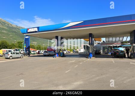 Kotor, Montenegro - June 6, 2022: INA gas station in Montenegro. INA is ...