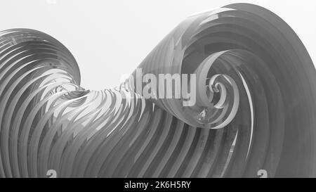 3D grayscale rendering of spiral wave-like object. A work of hyper ...