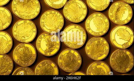 Pile of shiny coins different sizes and colors stacked unevenly on each ...
