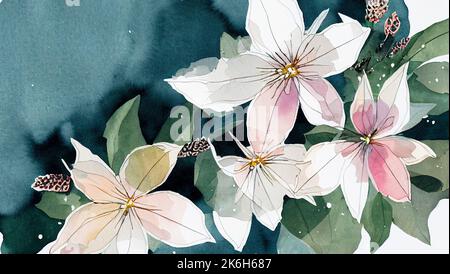 A drawing of hygge watercolor flowers on white wall Stock Photo - Alamy