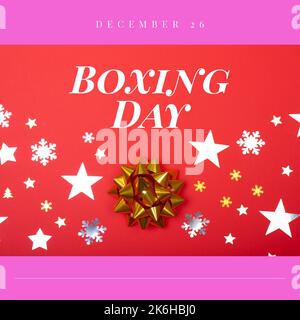 Composition of boxing day text over christmas decorations on white ...