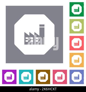 Octagon shaped power plant sanction sign solid multi colored flat icons ...