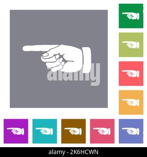Left pointing hand solid drawing flat white icons in square backgrounds ...