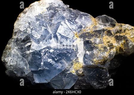 Real light blue celestine crystal cluster isolated on black background ...