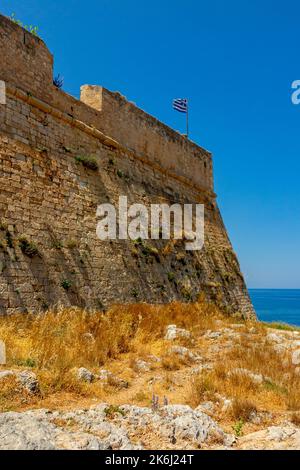 Stone walls outside the Fortezza fortress in Rethymnon Crete Greece ...