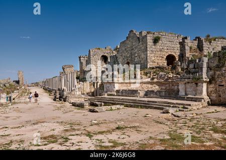 Roman North Bath and columns of collonnaded street, ruins of the Roman ...