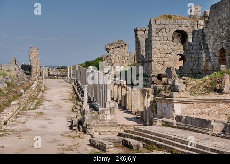 Roman North Bath and columns of collonnaded street, ruins of the Roman ...