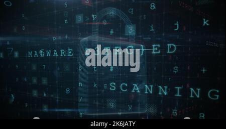 Illustration of padlock with multiple words, numbers and letters over ...