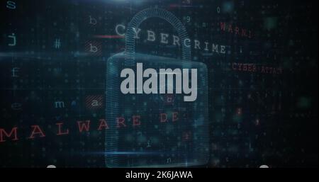 Illustration of padlock with multiple words, numbers and letters over ...