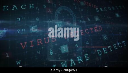 Illustration of padlock with multiple words, numbers and letters over ...