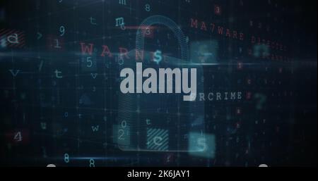 Illustration of padlock with multiple words, numbers and letters over ...