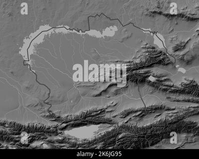 Almaty, region of Kazakhstan. Bilevel elevation map with lakes and ...