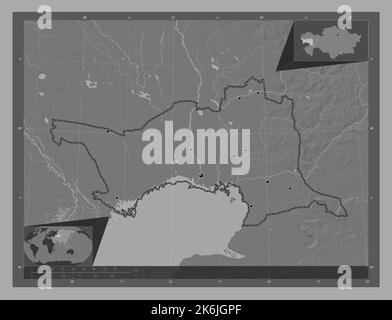 Atyrau, region of Kazakhstan. Bilevel elevation map with lakes and ...