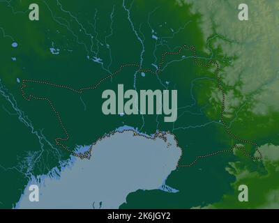Atyrau, region of Kazakhstan. Colored elevation map with lakes and ...