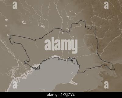 Atyrau, region of Kazakhstan. Colored elevation map with lakes and ...