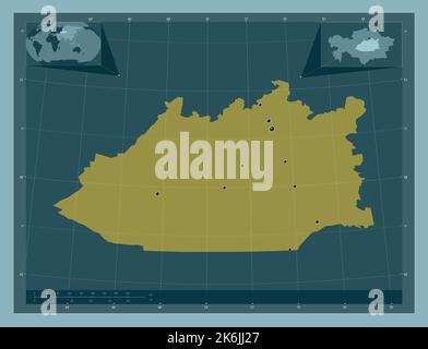 Qaraghandy, region of Kazakhstan. Solid color shape. Corner auxiliary ...