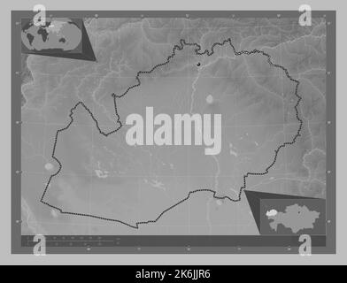 West Kazakhstan, region of Kazakhstan. Grayscale elevation map with ...