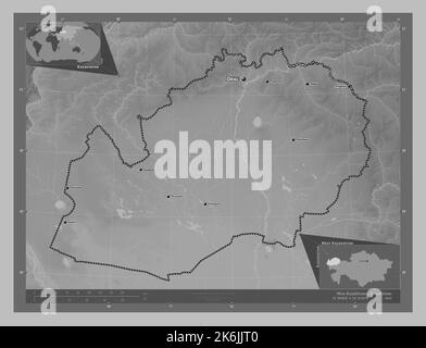 West Kazakhstan, region of Kazakhstan. Grayscale elevation map with ...