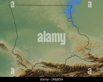 Zhambyl, region of Kazakhstan. Colored elevation map with lakes and ...
