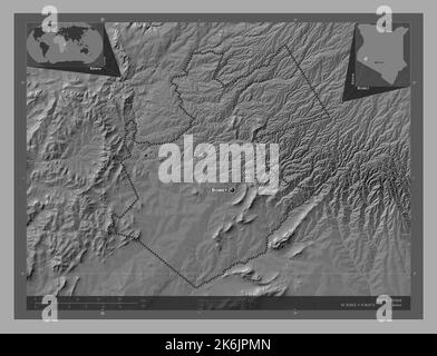 Bomet, county of Kenya. Bilevel elevation map with lakes and rivers ...