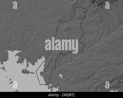 Busia, county of Kenya. Grayscale elevation map with lakes and rivers ...