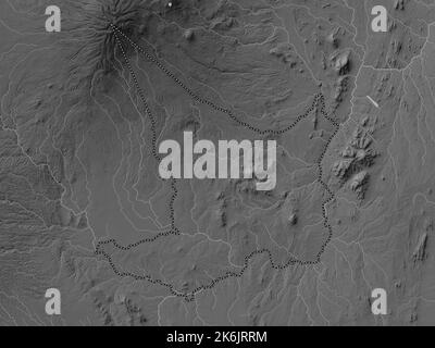 Embu, county of Kenya. Grayscale elevation map with lakes and rivers ...