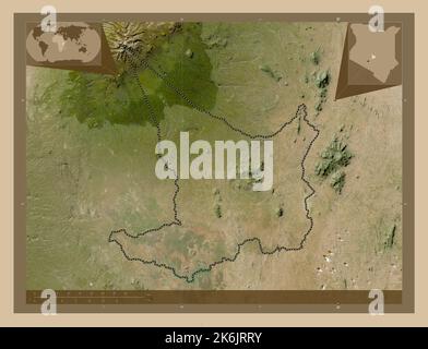 Embu, county of Kenya. Low resolution satellite map. Locations of major ...