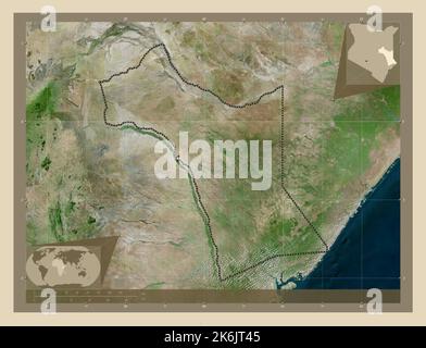 Garissa, county of Kenya. High resolution satellite map. Corner ...