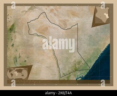 Garissa, county of Kenya. Low resolution satellite map. Corner ...