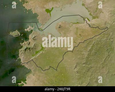 Homa Bay, county of Kenya. Low resolution satellite map. Locations and ...