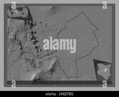 Isiolo, county of Kenya. Bilevel elevation map with lakes and rivers ...