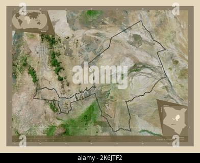 Isiolo, county of Kenya. High resolution satellite map. Locations of ...
