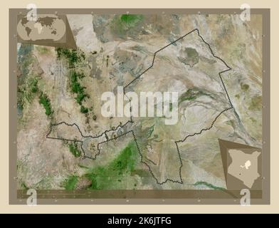 Isiolo, county of Kenya. High resolution satellite map. Locations of ...