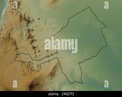 Isiolo, county of Kenya. Colored elevation map with lakes and rivers ...