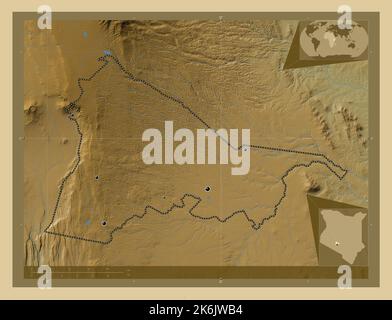 Kiambu, county of Kenya. Colored elevation map with lakes and rivers ...